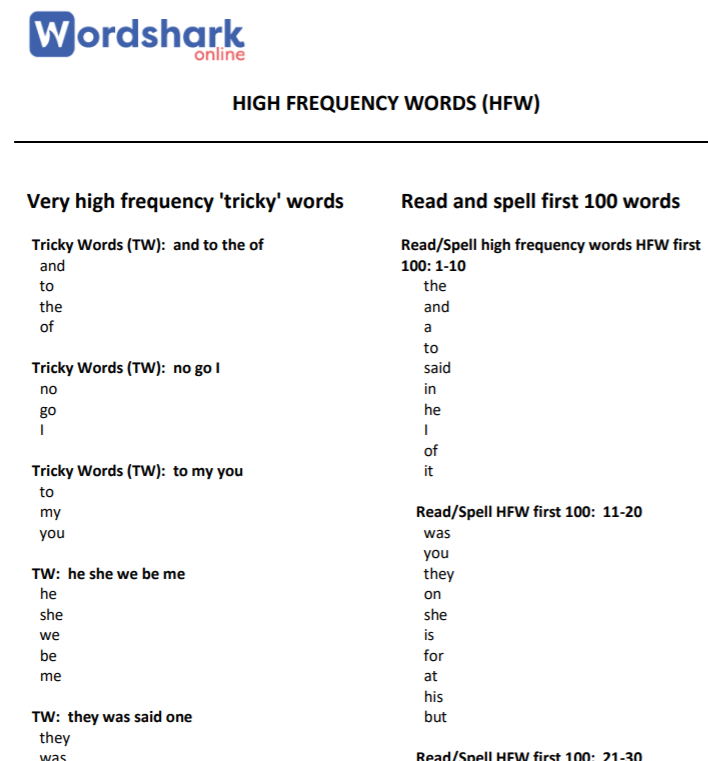 Word Bank - Wordshark - Wordshark & Numbershark